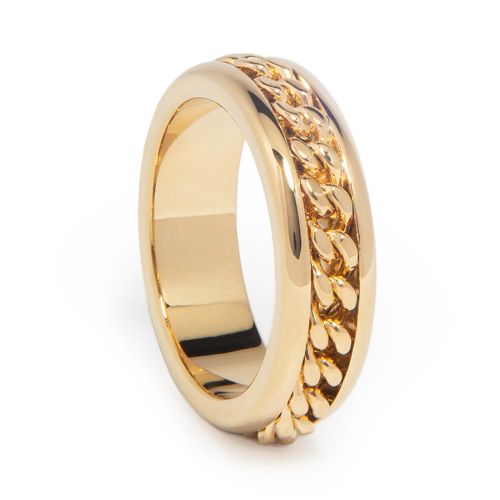 Bronzoro Yellow gold 5Mm Wide Chain Link Ring In Frame