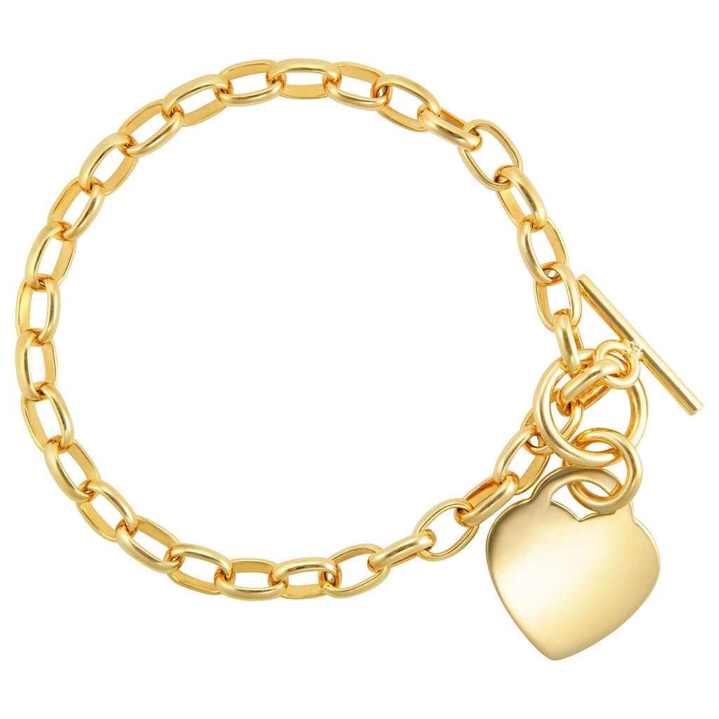 18K Gold Plated Heart Charm Bracelet with Toggle Clasp | Italian Handm