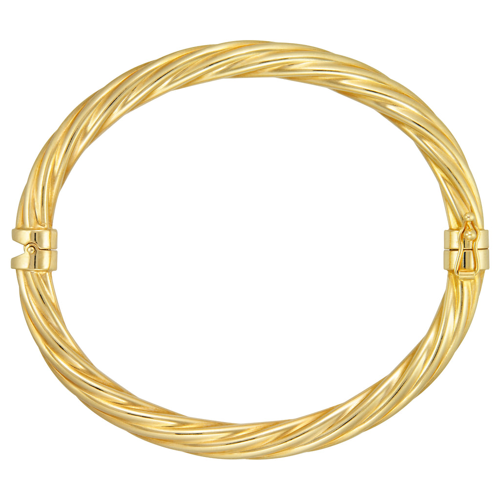 18K Gold Twisted Oval Bangle Bracelet | Italian Handmade 7.25" | Bronz